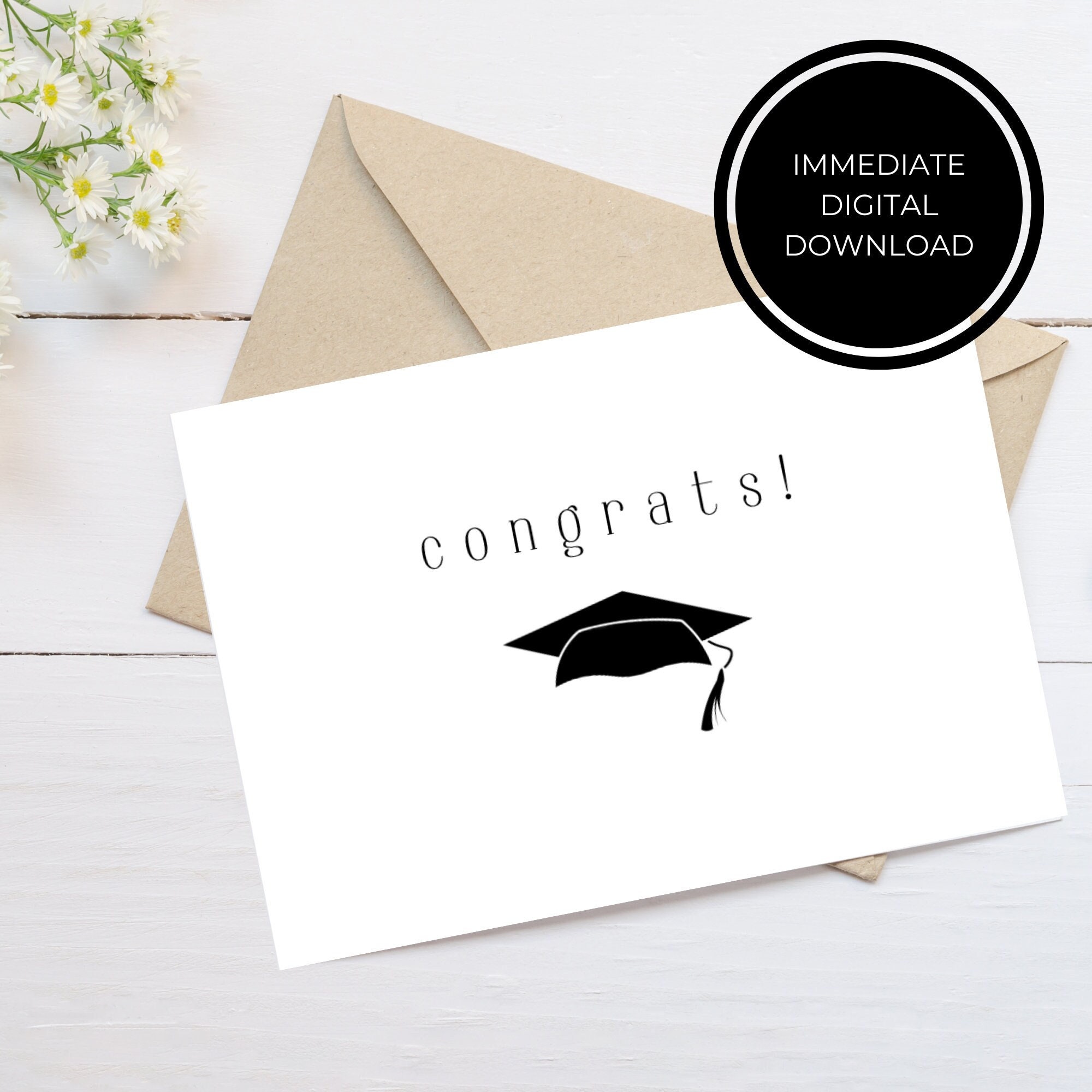 Graduation Congratulations Card | Black Minimalist Graduation Cap ...