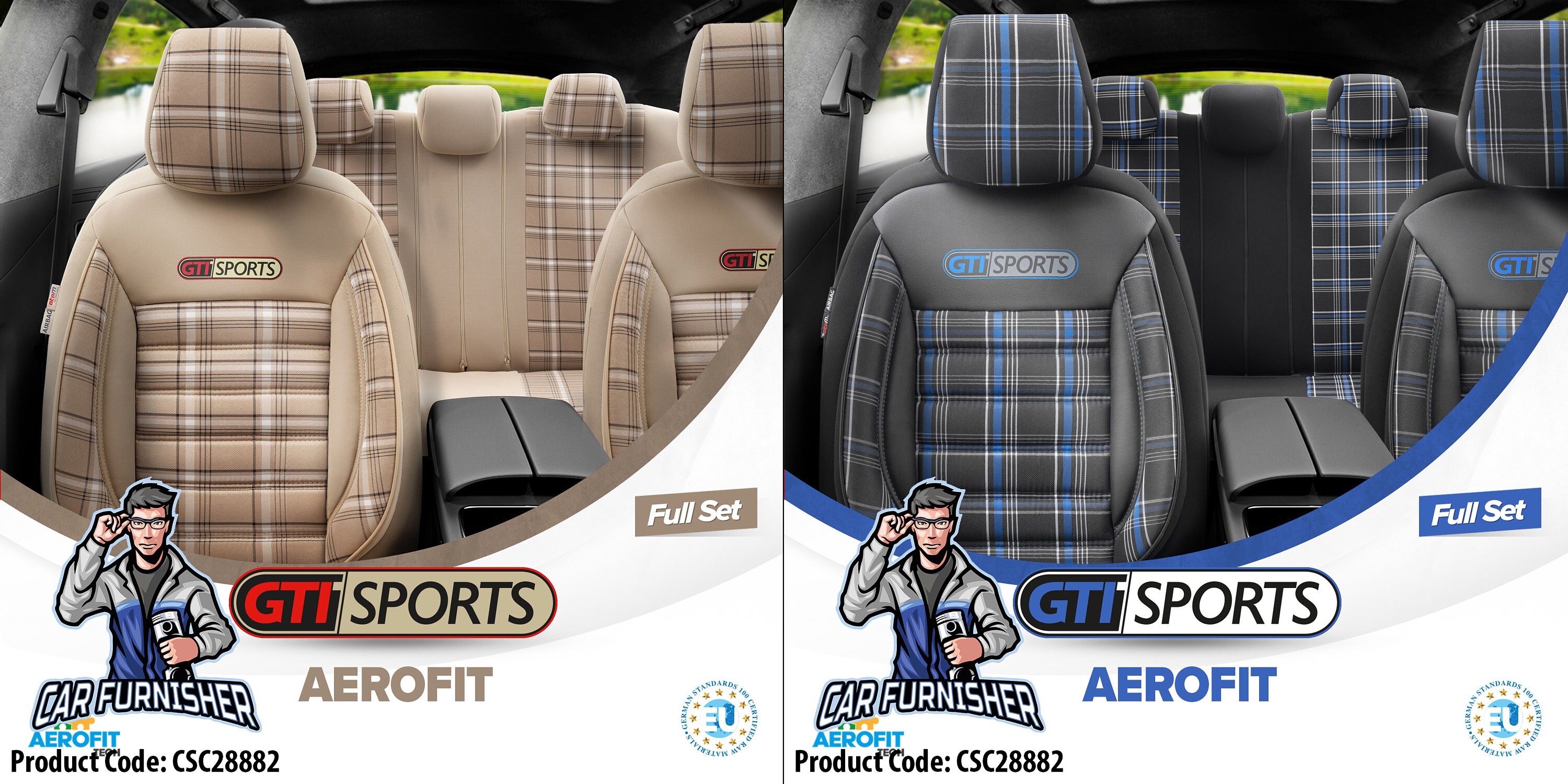 Car Seat Cover Set 8 Colors GTI Sports Car Accessories Sporty Look Lacoste Fabric Unique Tartan Different Cute Stylish Etsy