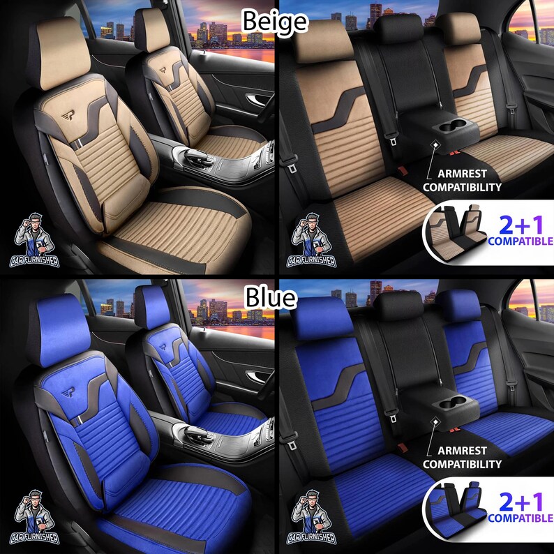 Car Seat Cover Set - Boston Velour Fabric Design | Airbag Compatible ...