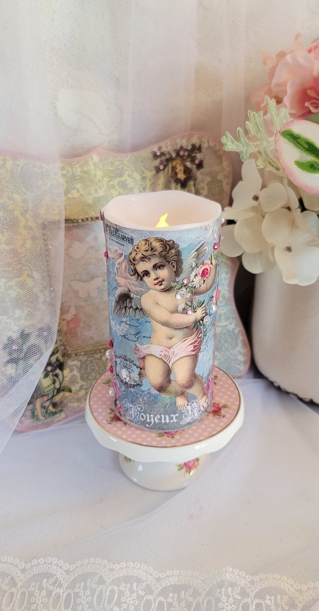 Victorian Cherub Candle Flameless Candle Shabby Cottage Decor Wax ...
