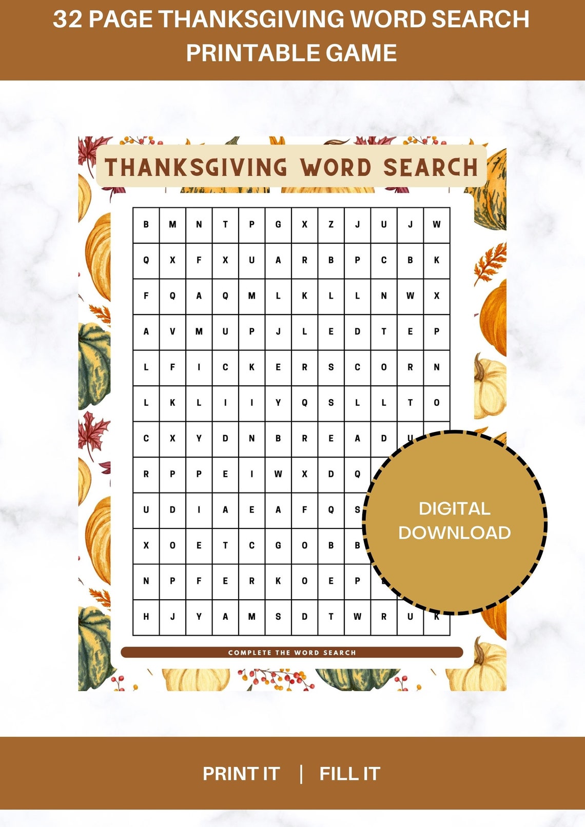32 Page Thanksgiving Word Search Game, Turkey Day Game for Adults Kids ...