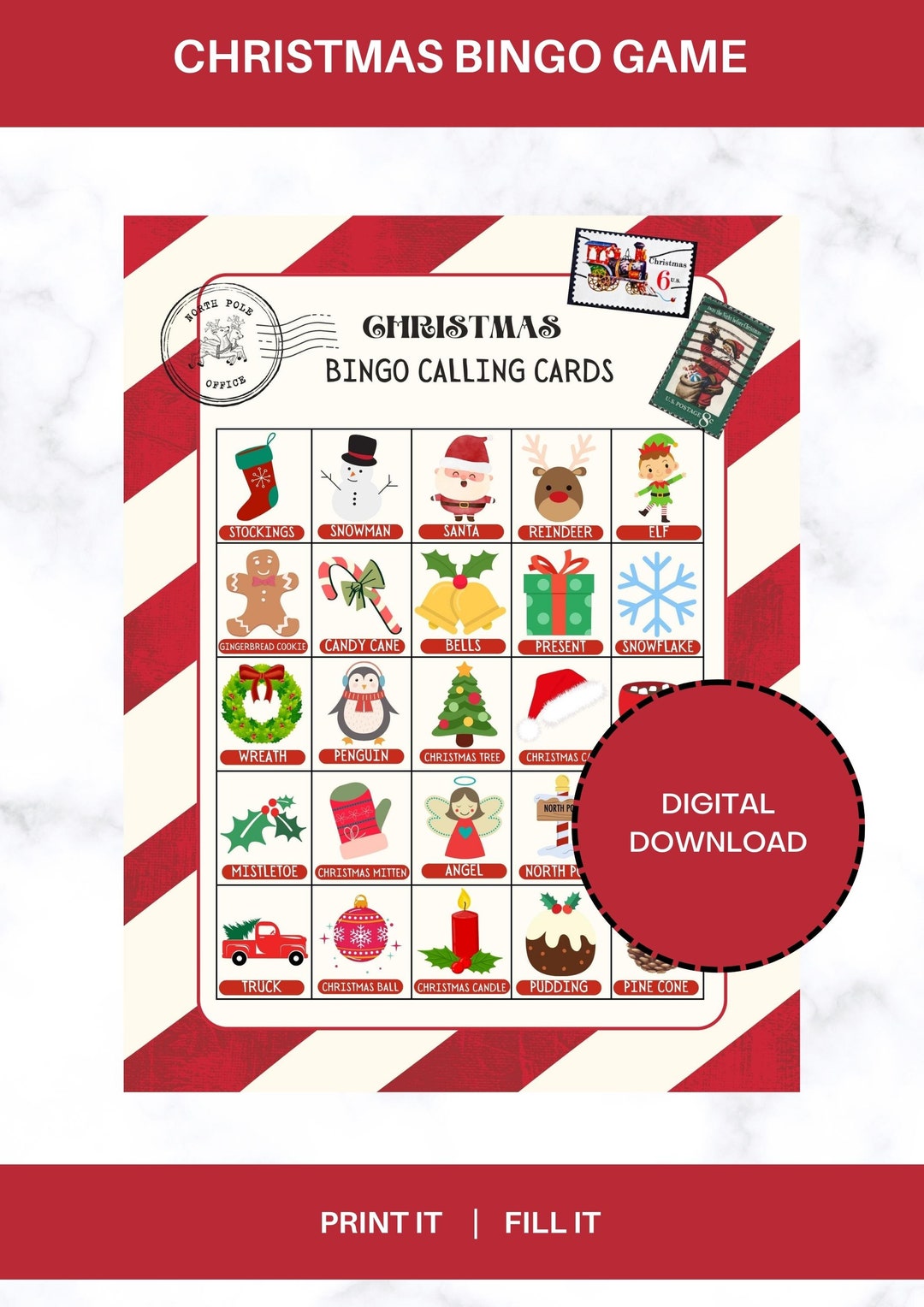 Christmas Bingo Game Santa Gingerbread Ho Ho Ho Game for Adult Kid ...
