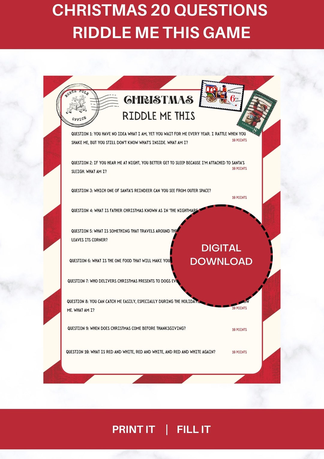 20 Christmas Riddle Me This, Santa, Gingerbread, Ho Ho Ho Game for ...