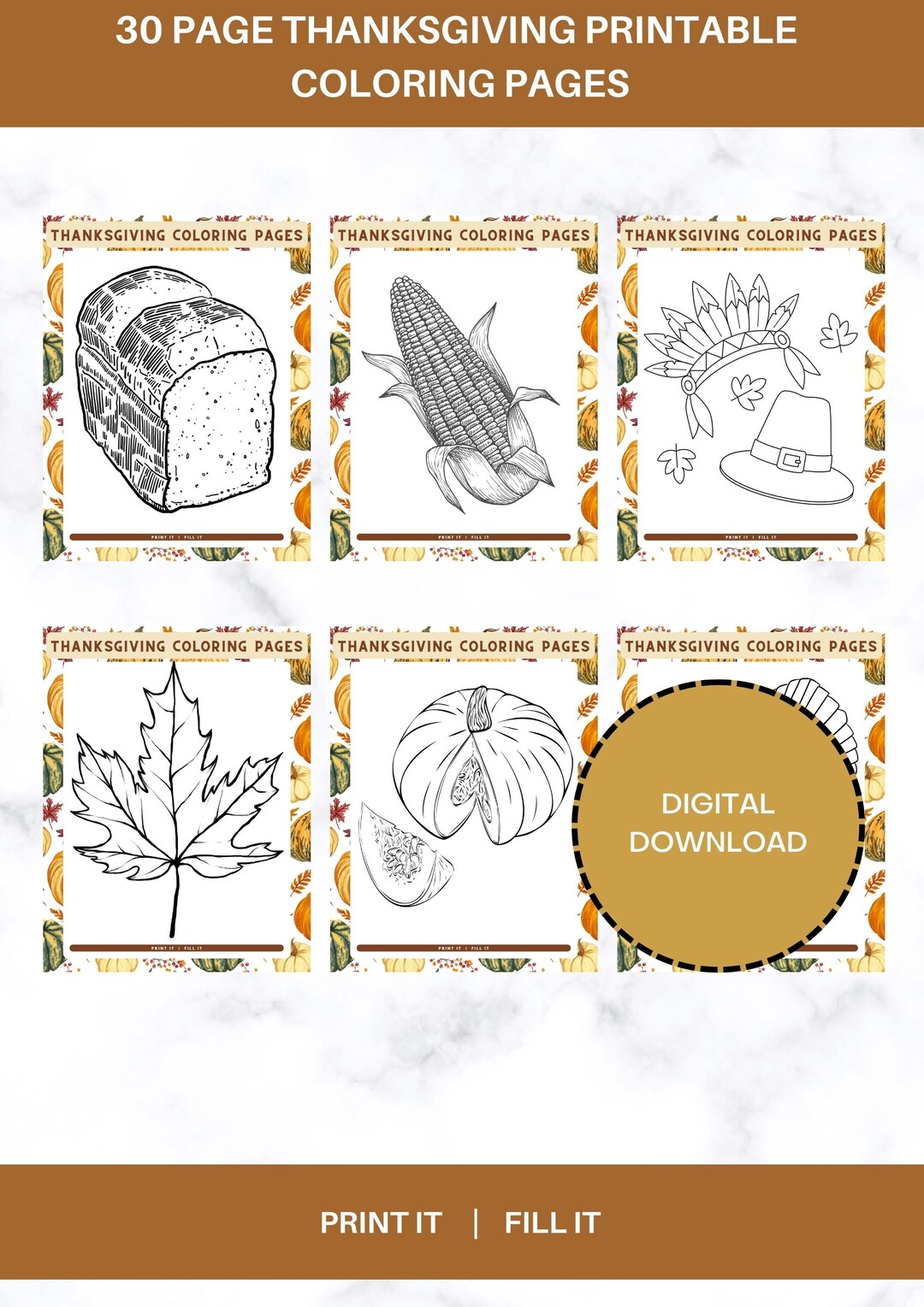 6 Designs Thanksgiving Coloring Pages Turkey Day Game for Adults Kids ...