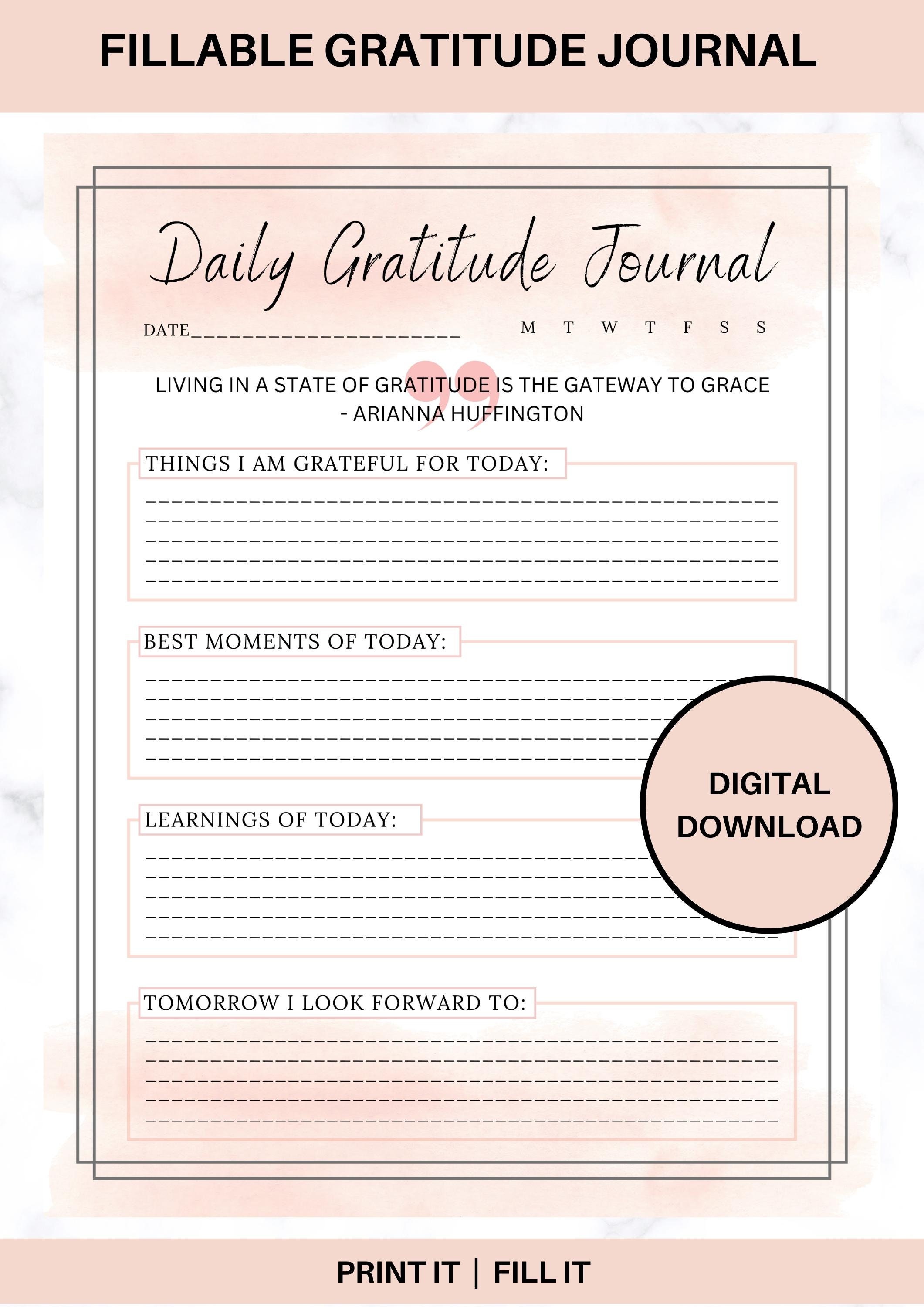Daily Gratitude Journal Fillable Mindfulness Planner Gratitude Law of ...