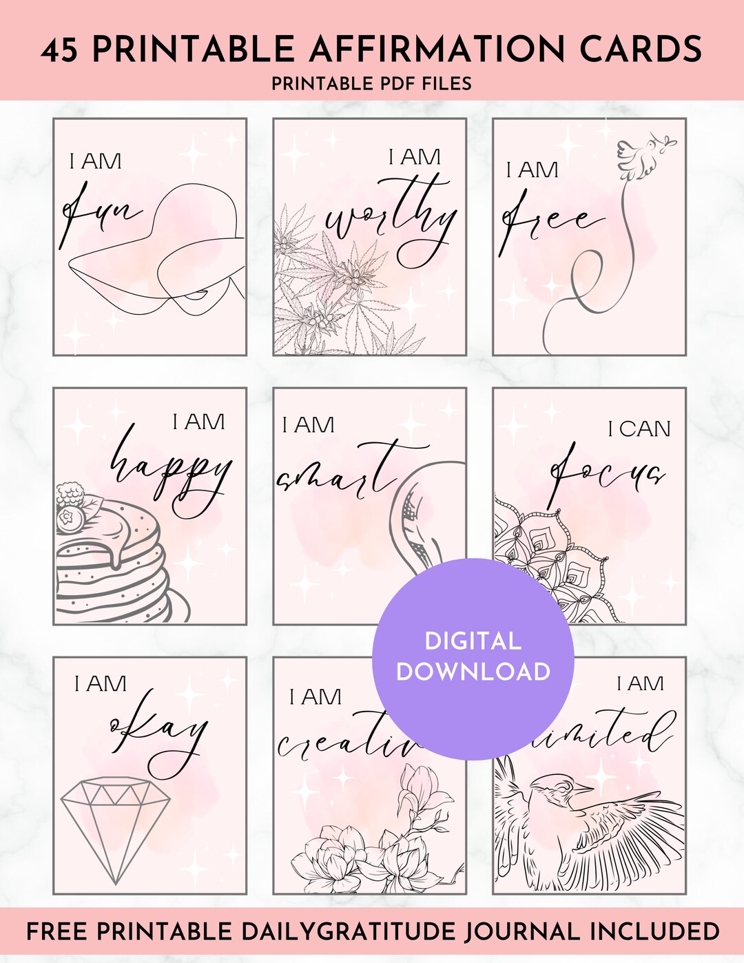 Gratitude Affirmations Printable BUNDLE! Printable Card Deck for Law of ...