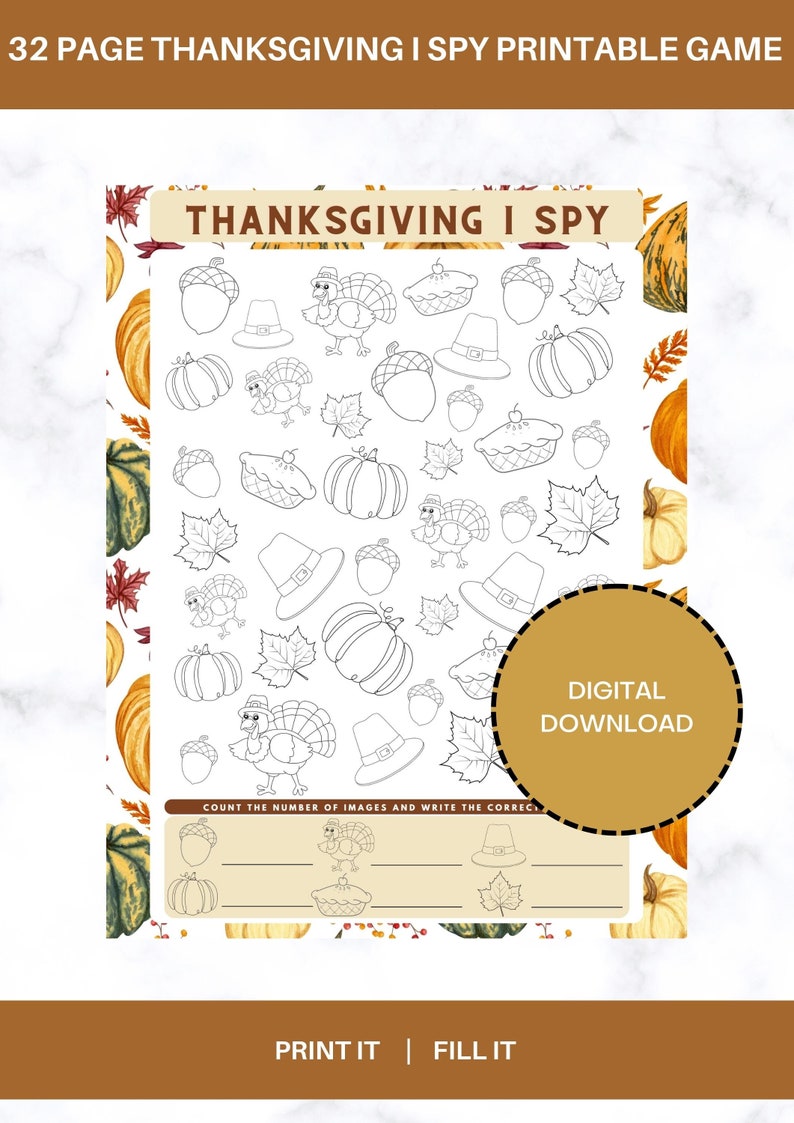 32 Page Printable Thanksgiving I Spy Game for Adults and Kids, Activity ...