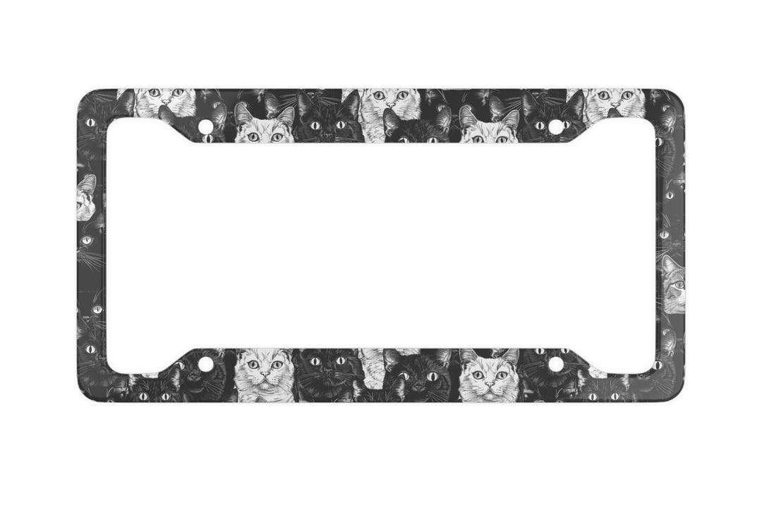 Black and White License Plate Frame Cat License Plate Cover Cat Lover ...