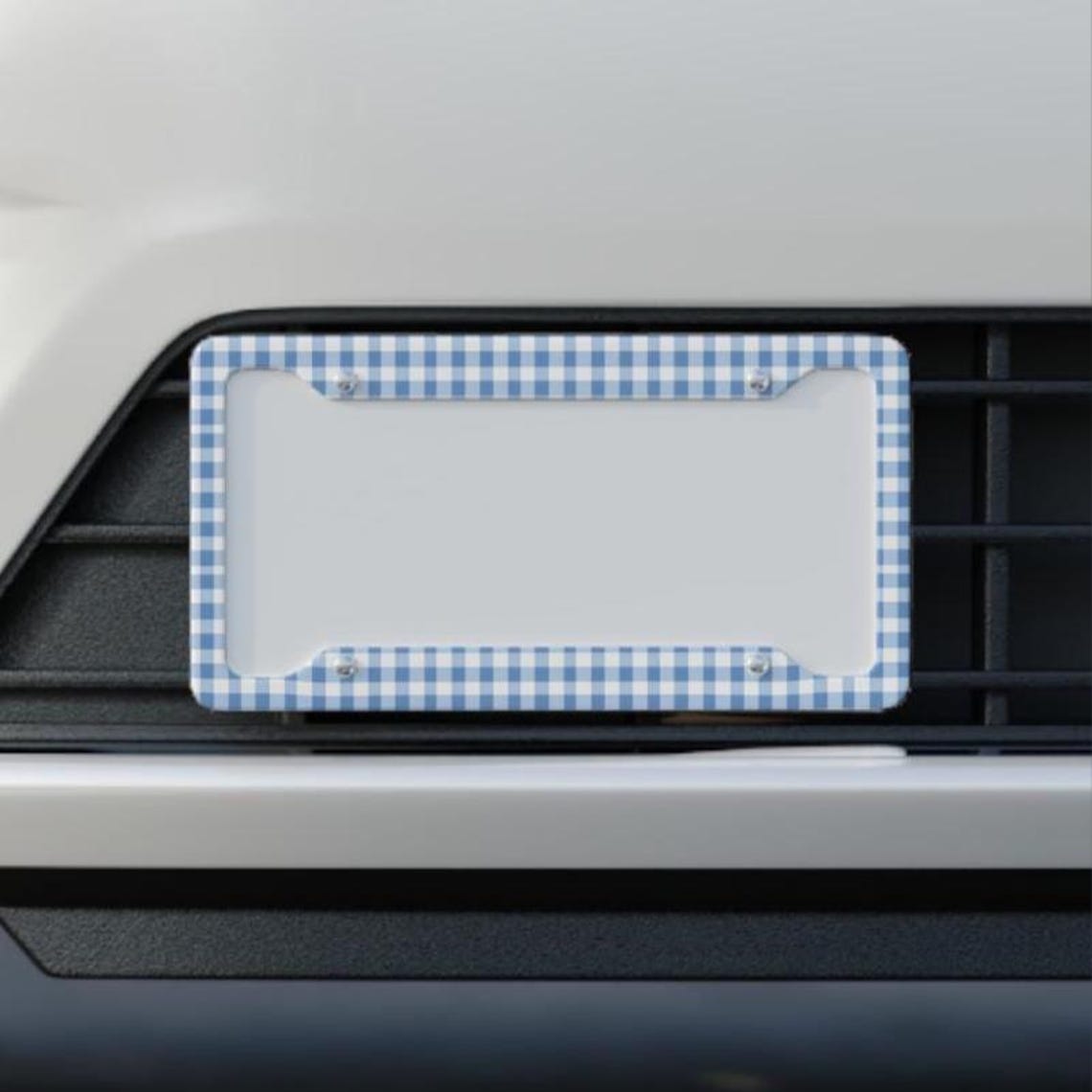 Blue Plaid License Plate Frame- Gingham License Plate Cover- Blue ...