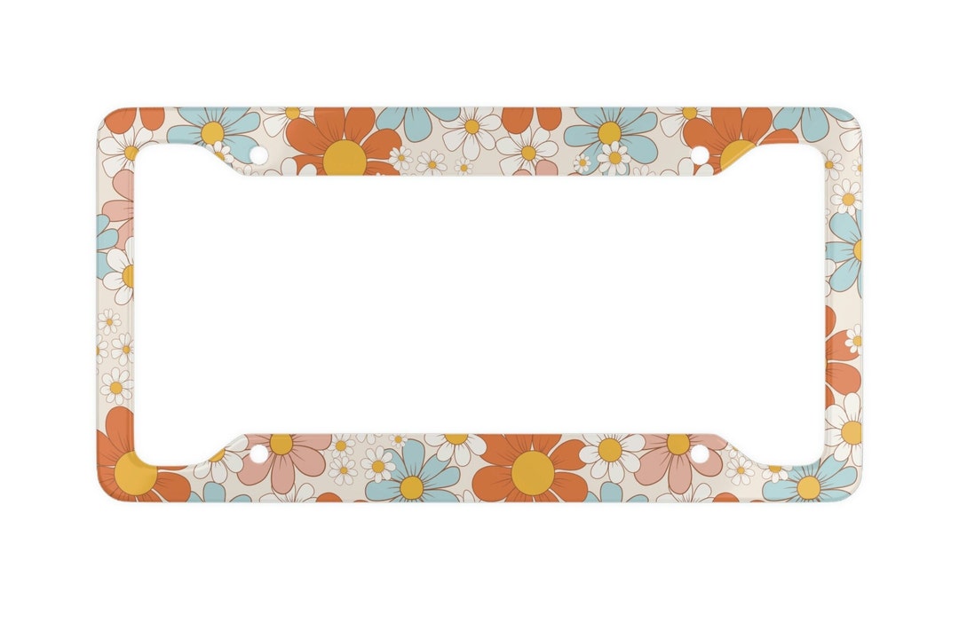 Vintage Retro Floral Daisy License Plate Frame- License Plate Frame ...