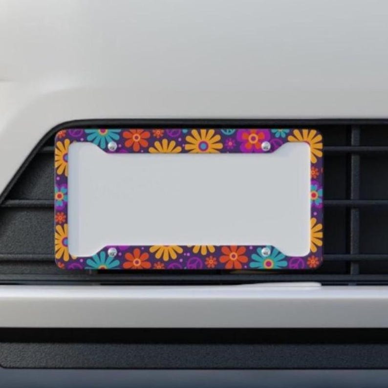 Colorful Retro Flowers License Plate Frame - Hippie License Cover ...
