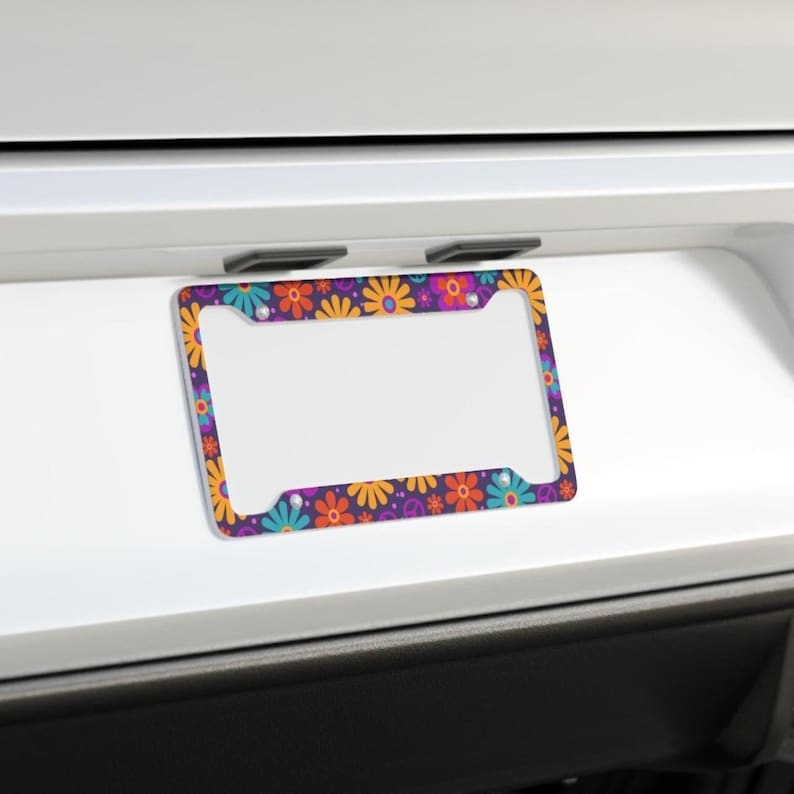 Colorful Retro Flowers License Plate Frame - Hippie License Cover ...