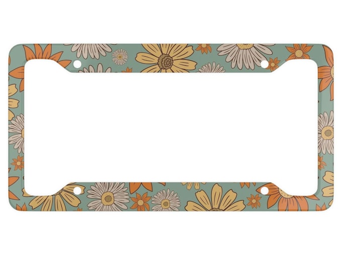 Retro Flower License Plate Frame Boho Car Accessories Boho Retro Color ...