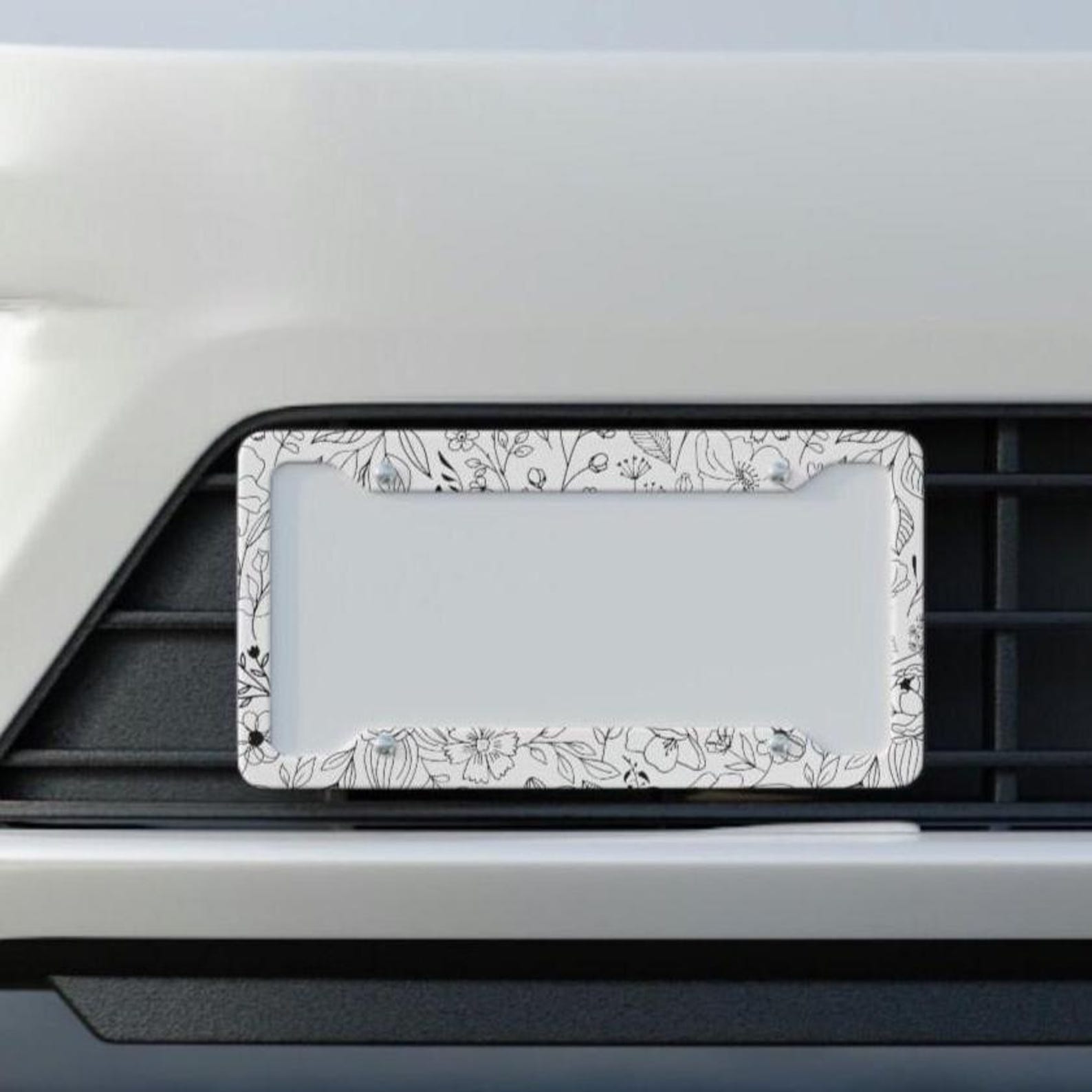 Floral Line Art License Plate Frame - Minimalist Floral License Plate ...