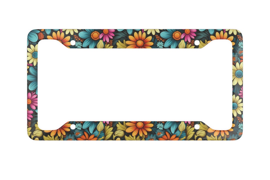 Floral Retro License Plate Frame - Floral License Cover - Cute Car ...