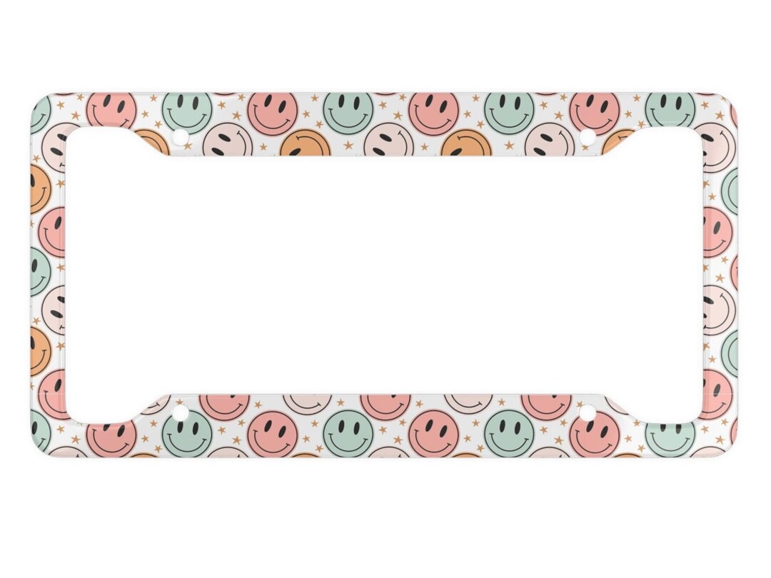 Be Happy License Plate Frame- Retro Car Accessory- Smile Face License ...
