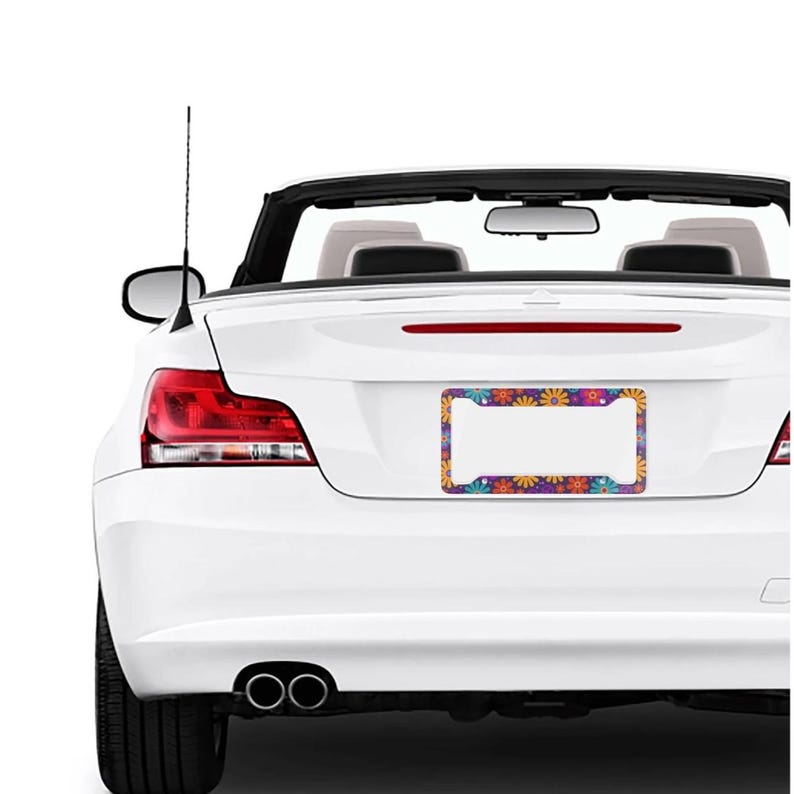 Colorful Retro Flowers License Plate Frame - Hippie License Cover ...