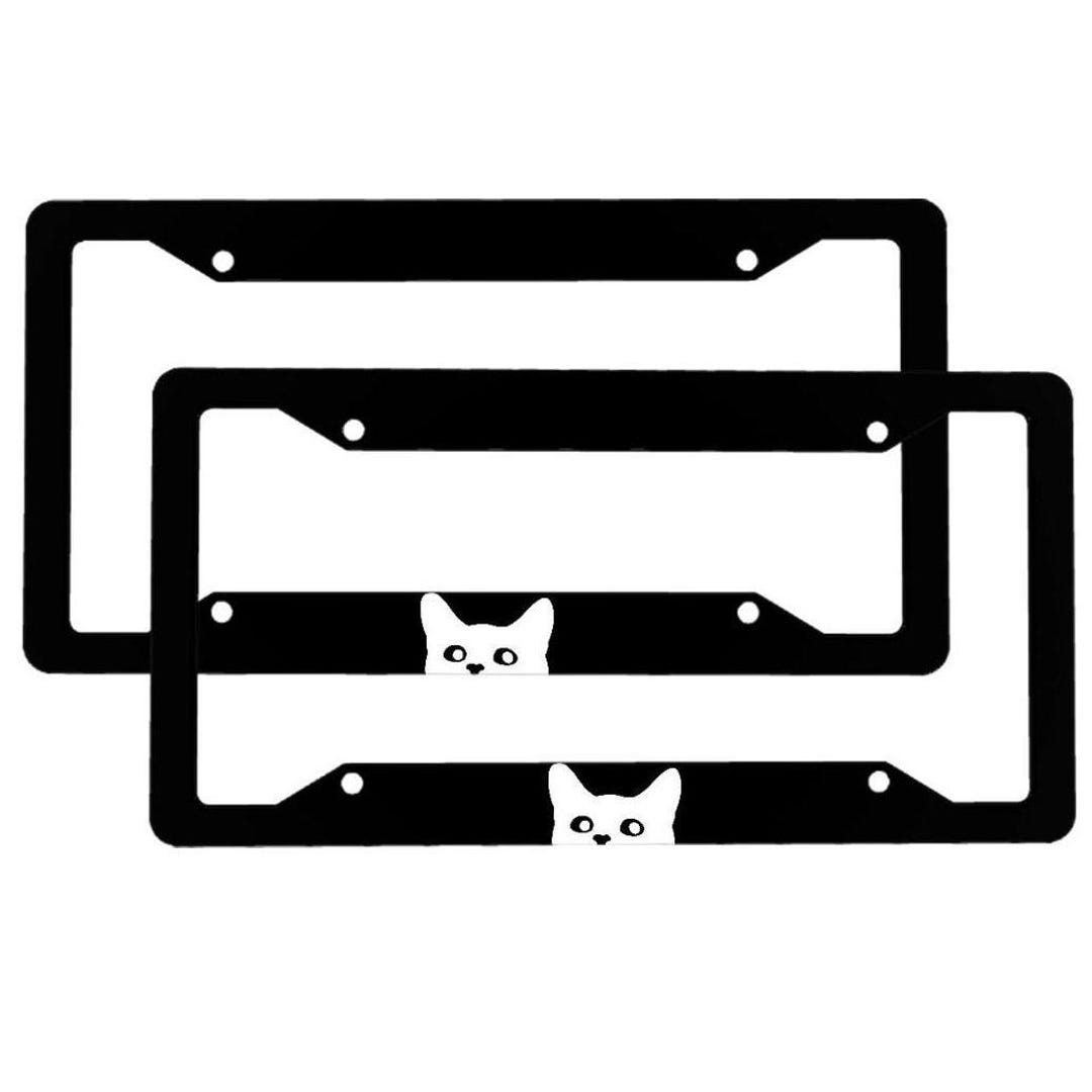 Peeking Cat License Plate Frames - 2 Piece Set - White Cat License ...