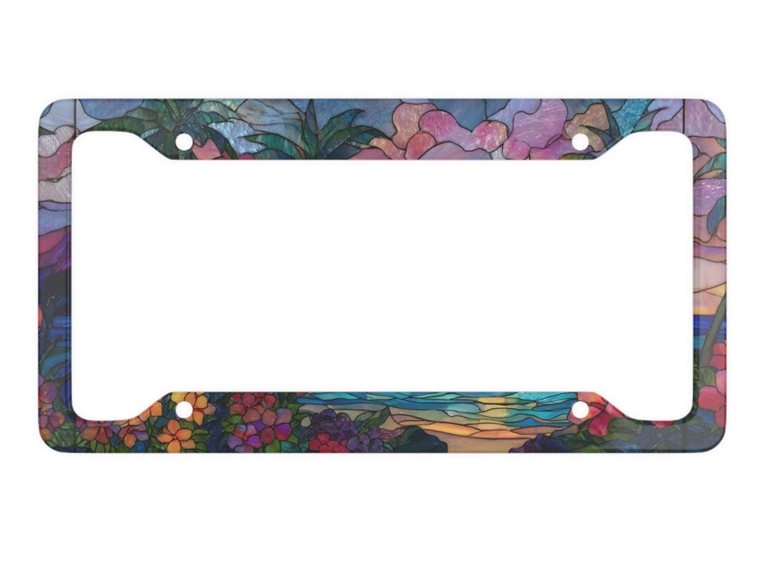 Stained Glass Tropics License Plate Frame- Tropical Sunset License ...
