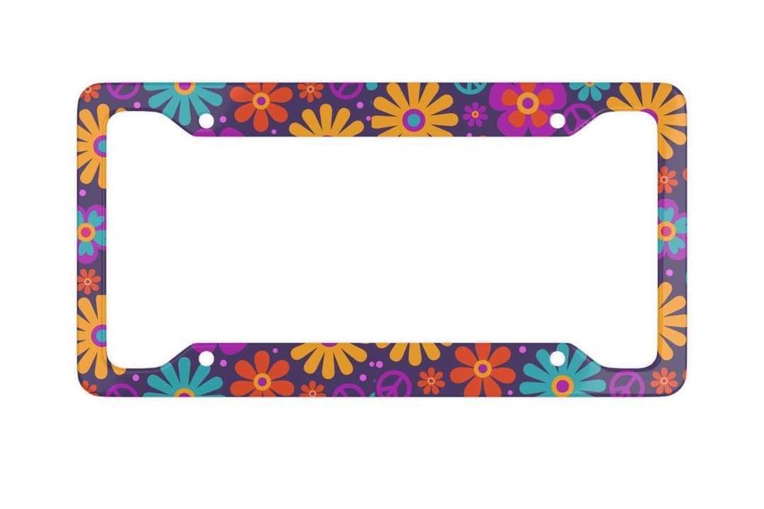 Colorful Retro Flowers License Plate Frame - Hippie License Cover ...