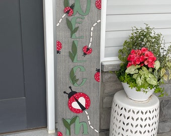 Welcome Ladybug Summer Porch Leaner Sign SVG File Lady Bug Porch Sign ...