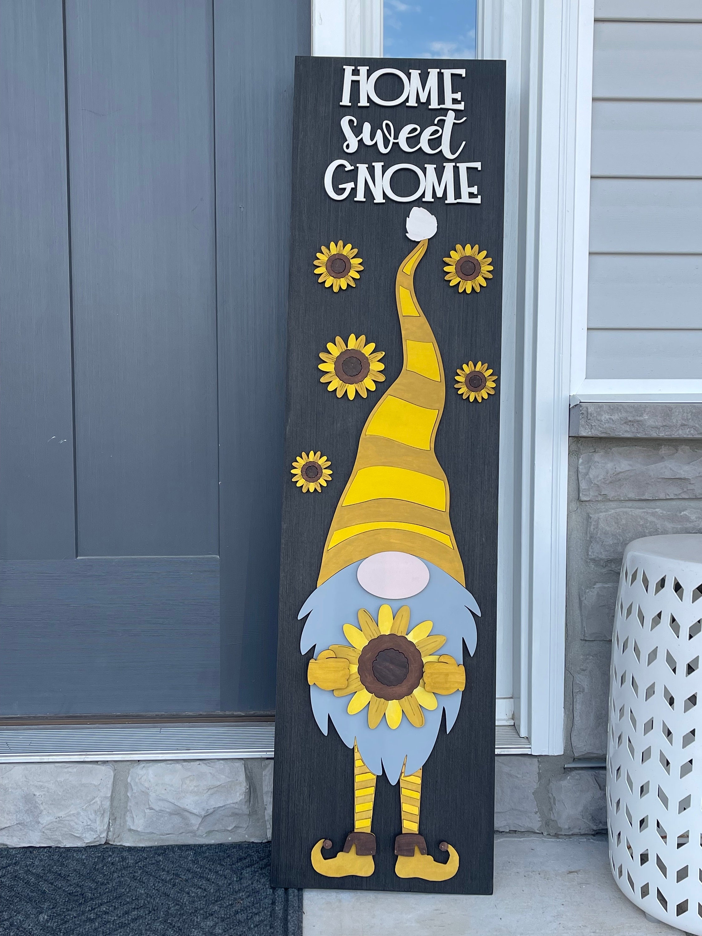 Gnome Porch Leaning Sign/ Sunflower Gnome Sign/ Patio Sign, Garden ...