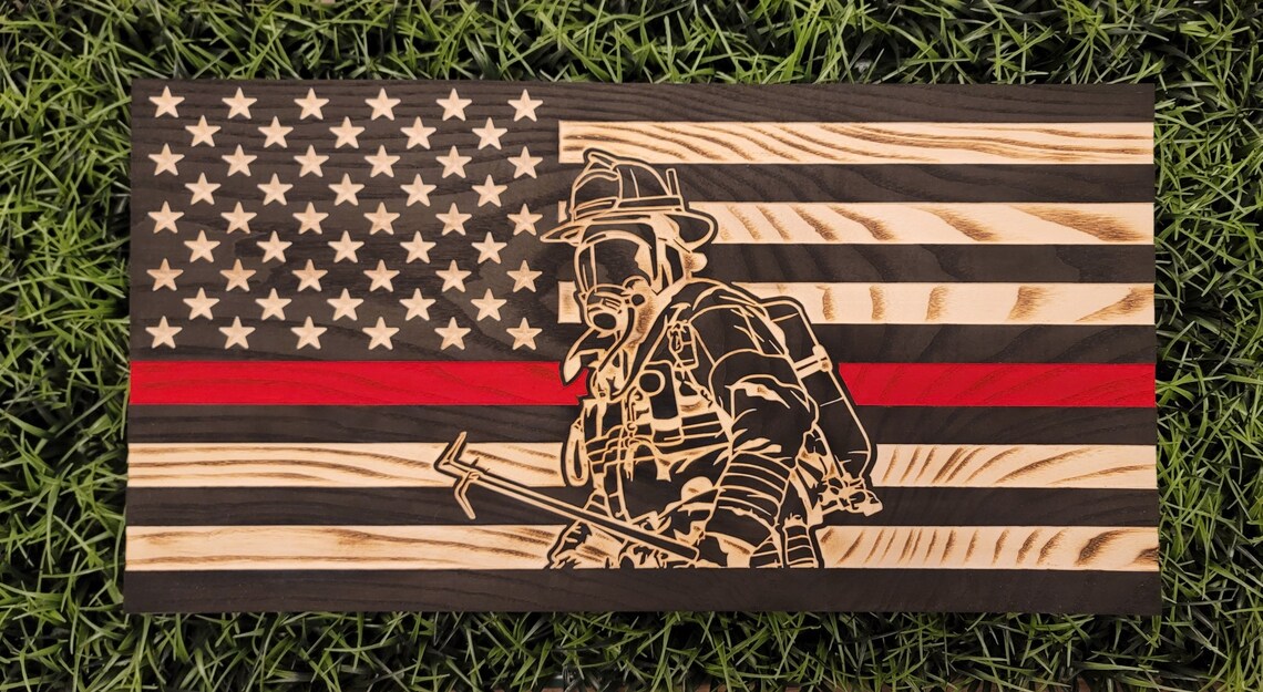 Firefighter Red Stripe Red Oak American Flag - Etsy