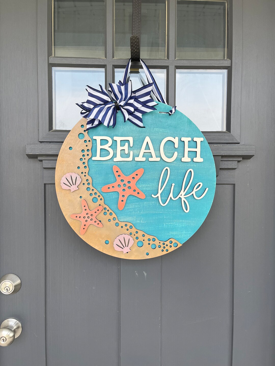 Beach Life Themed Door Hanger/ Beach Sign/ Beach Door Sign/ Summer ...