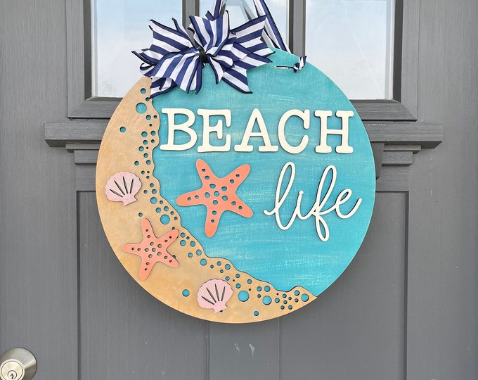 Beach Life Themed Door Hanger/ Beach Sign/ Beach Door Sign/ Summer ...