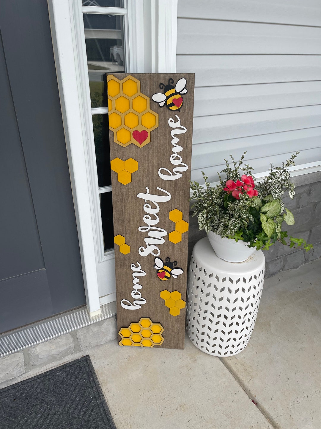 Bee Sign Home Sweet Home Bee Themed Porch Leaning Sign Spring Porch ...