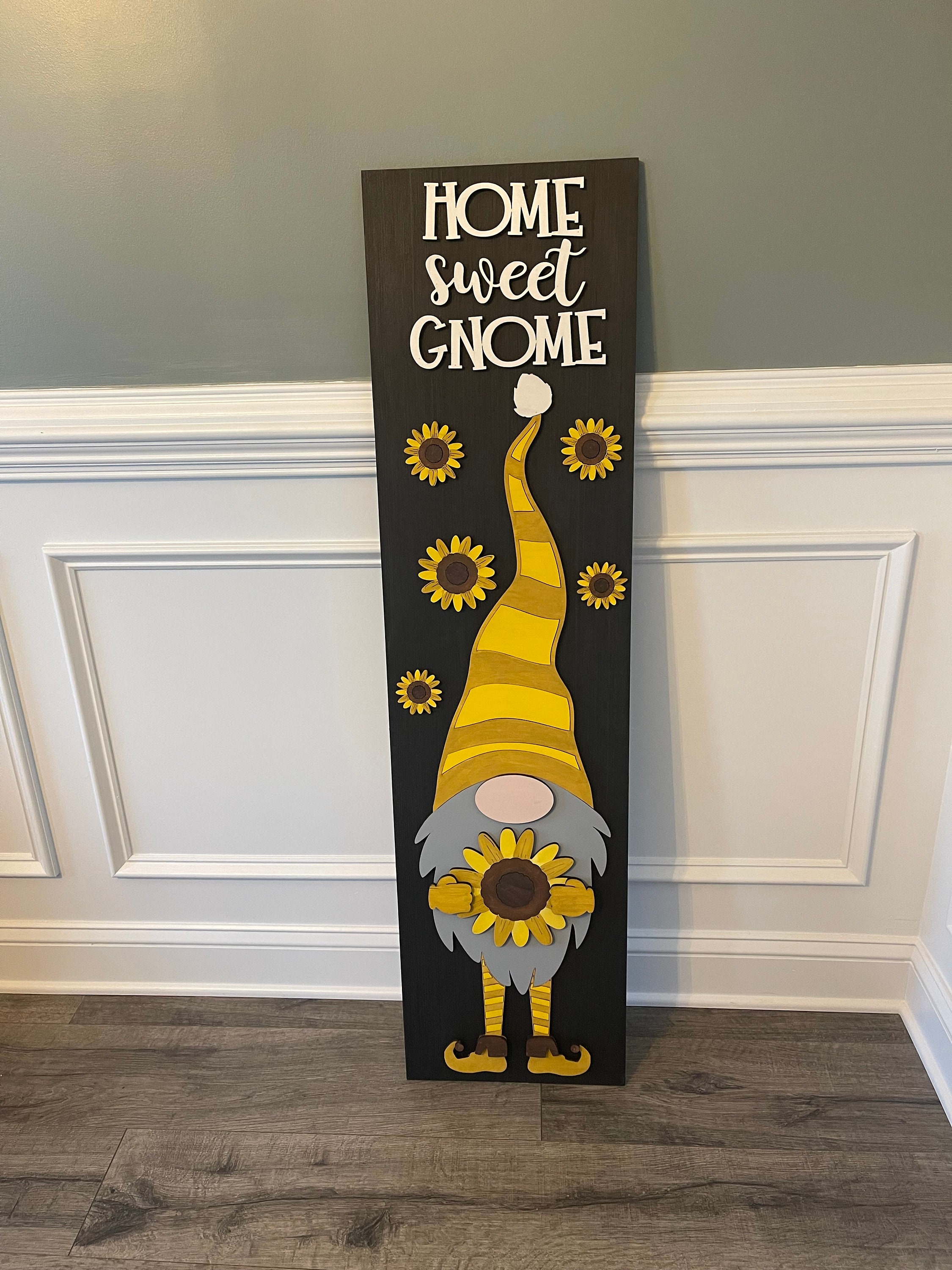 Gnome Porch Leaning Sign/ Sunflower Gnome Sign/ Patio Sign, Garden ...