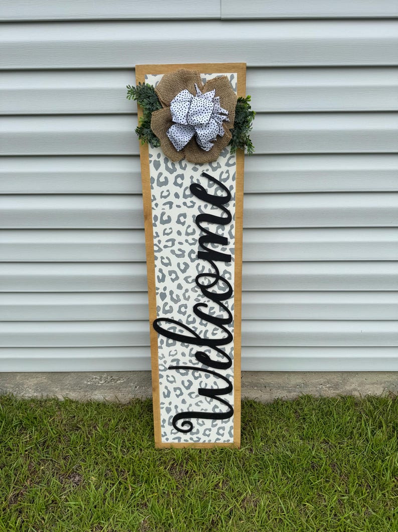 Welcome Leopard Print Porch Leaning Sign/ Welcome Leaning Sign/ Leopard ...