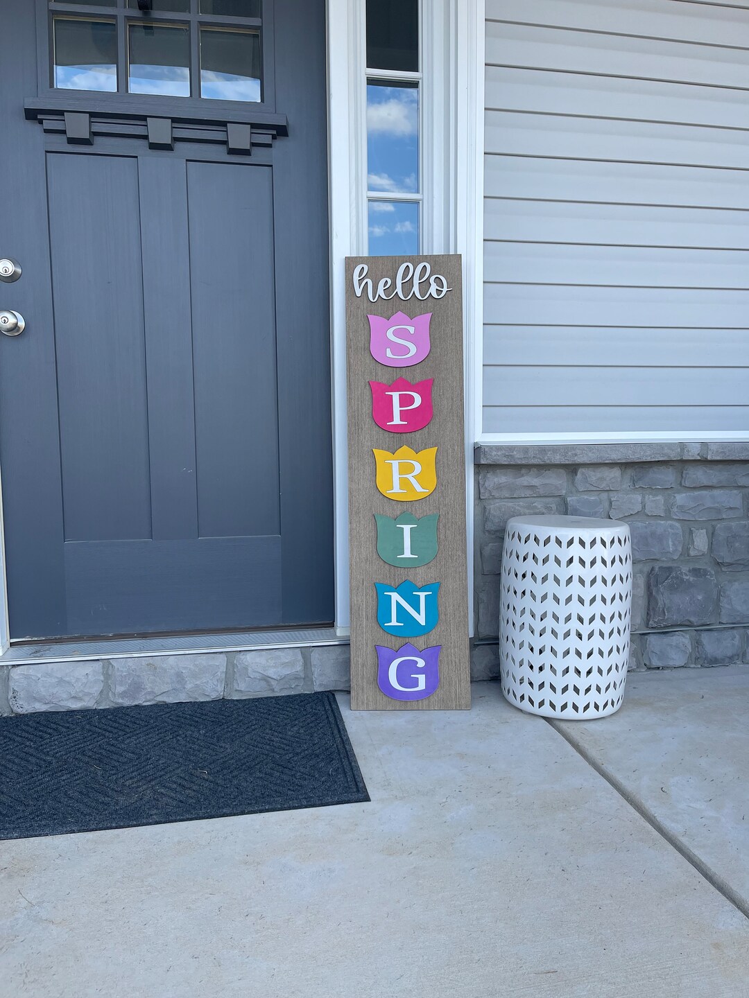 Spring Porch Leaning Sign Hello Spring Sign Porch Decor Front Entryway ...