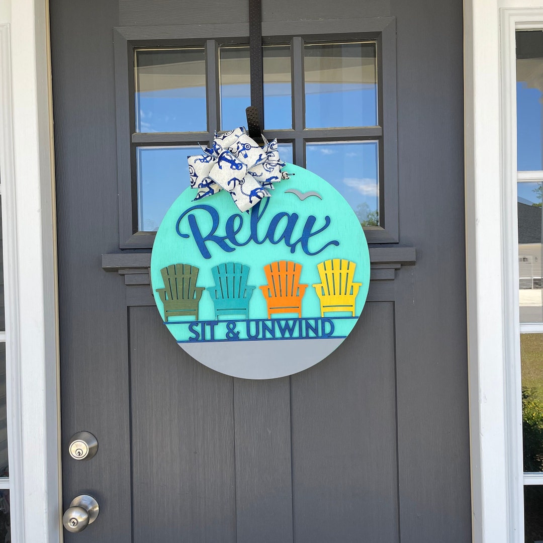 Relax Beach Themed Door Hanger/ Summer Porch Sign/ Summer Door Sign ...