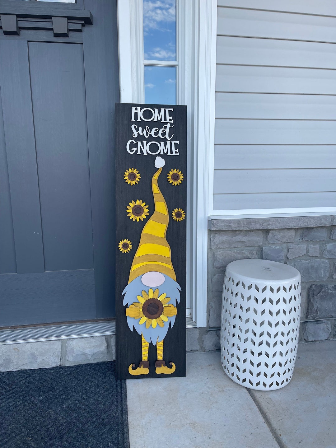 Gnome Porch Leaning Sign/ Sunflower Gnome Sign/ Patio Sign, Garden ...