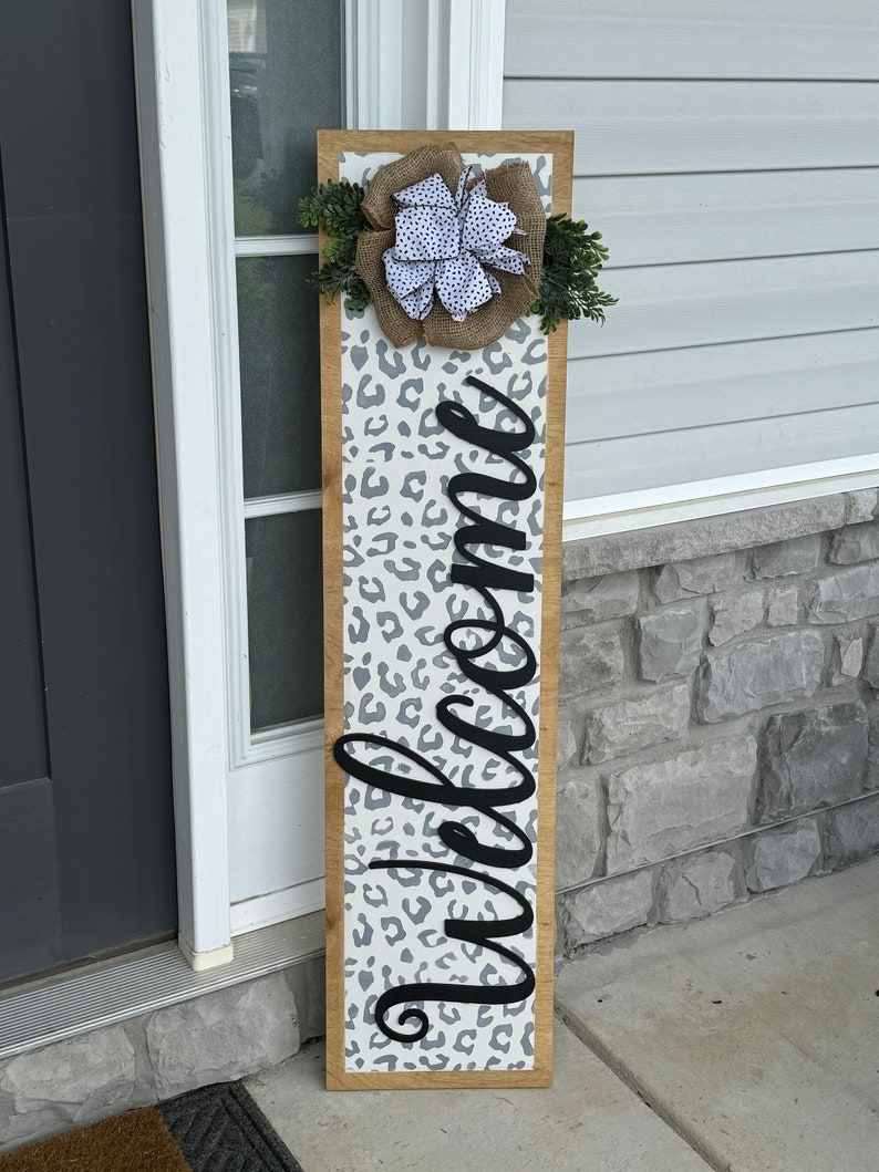 Welcome Leopard Print Porch Leaning Sign/ Welcome Leaning Sign/ Leopard ...