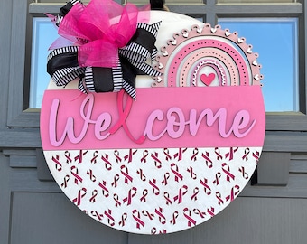 Breast Cancer Awareness Door Sign, Welcome Sign, Door Hanger, Porch ...