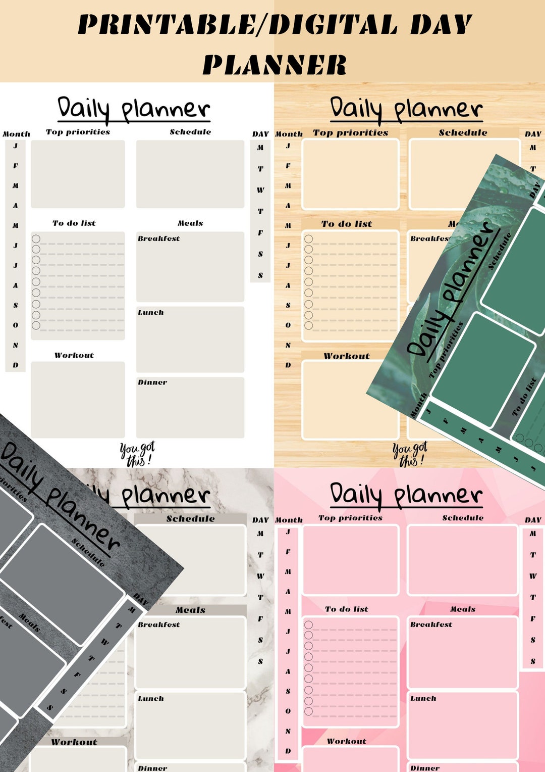 Daily Planner Printable or Digital, Print at Home Daily Planner, Todays ...