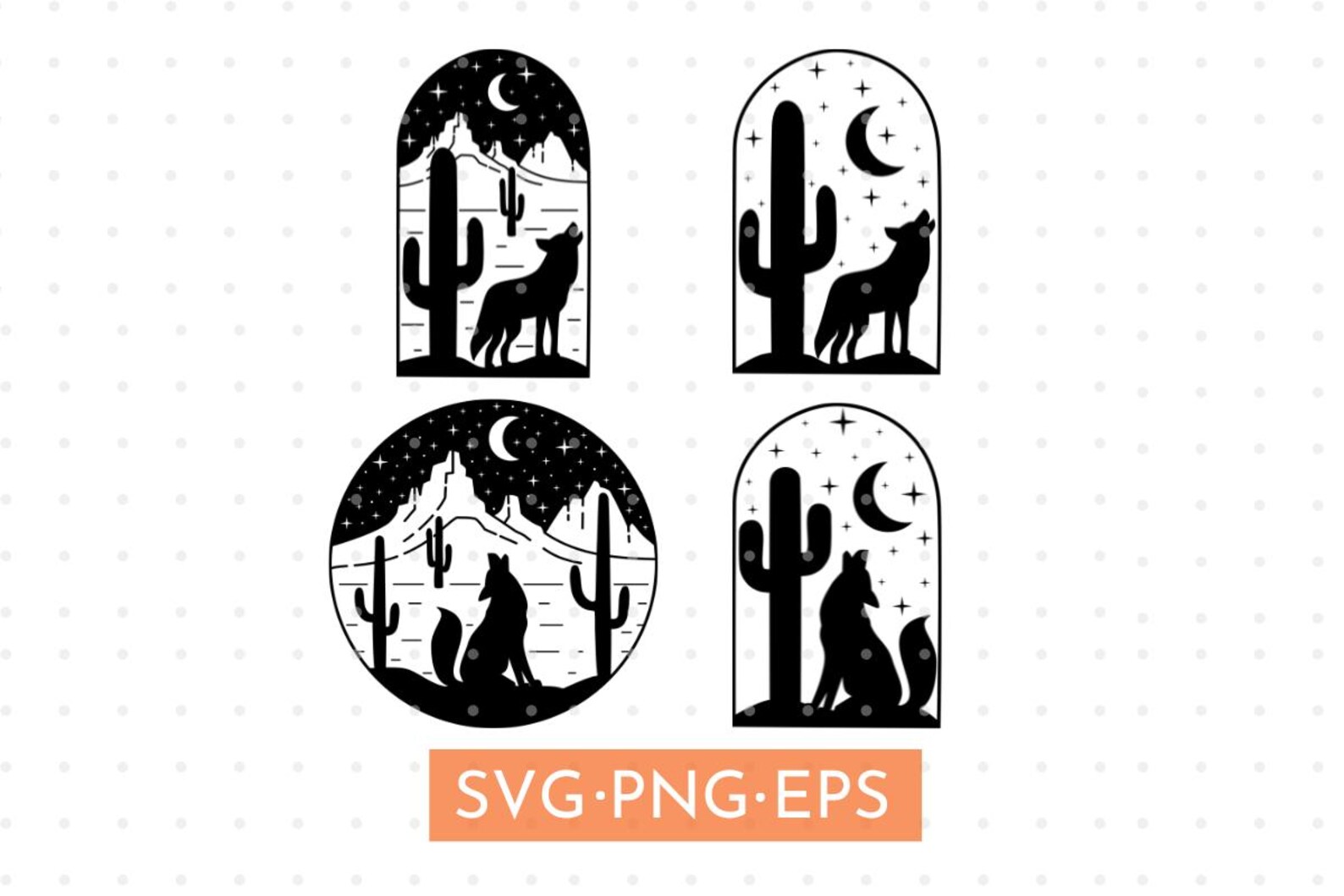 Southwest Coyote Cactus SVG Clipart Bundle (digital Download) - Etsy