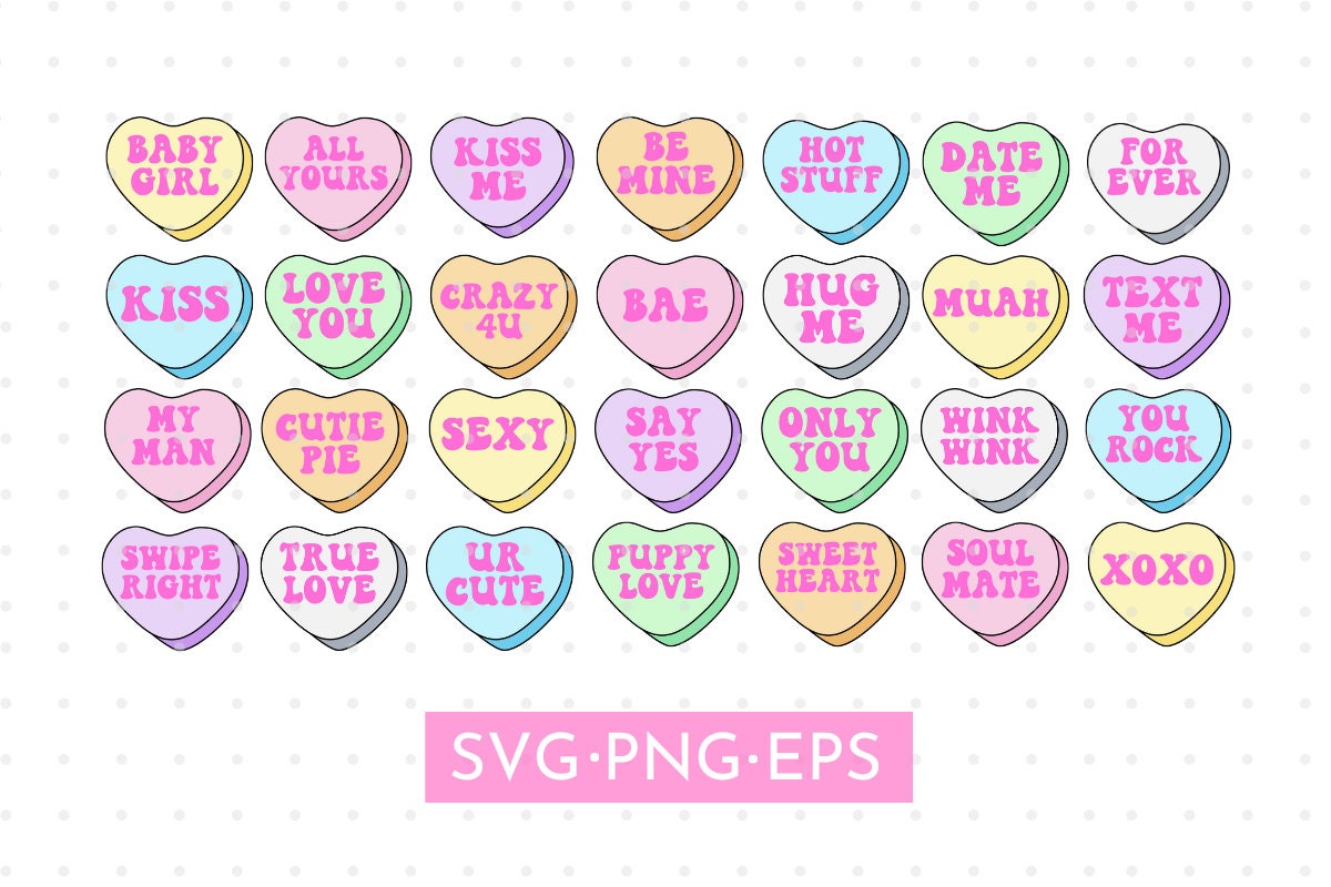 Candy Heart Clipart Bundle: Valentine's Day SVG, PNG, EPS (digital ...