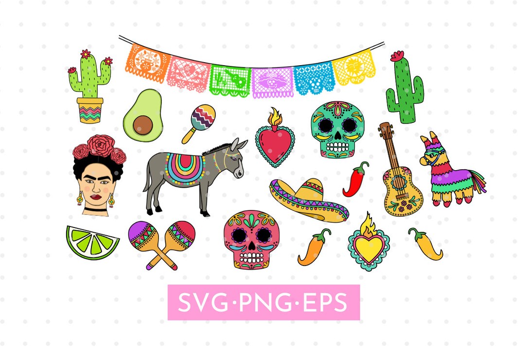 Mexican Clipart Svg Bundle Mexican Svg Folk Art Cinco De Mayo Svg Frida ...