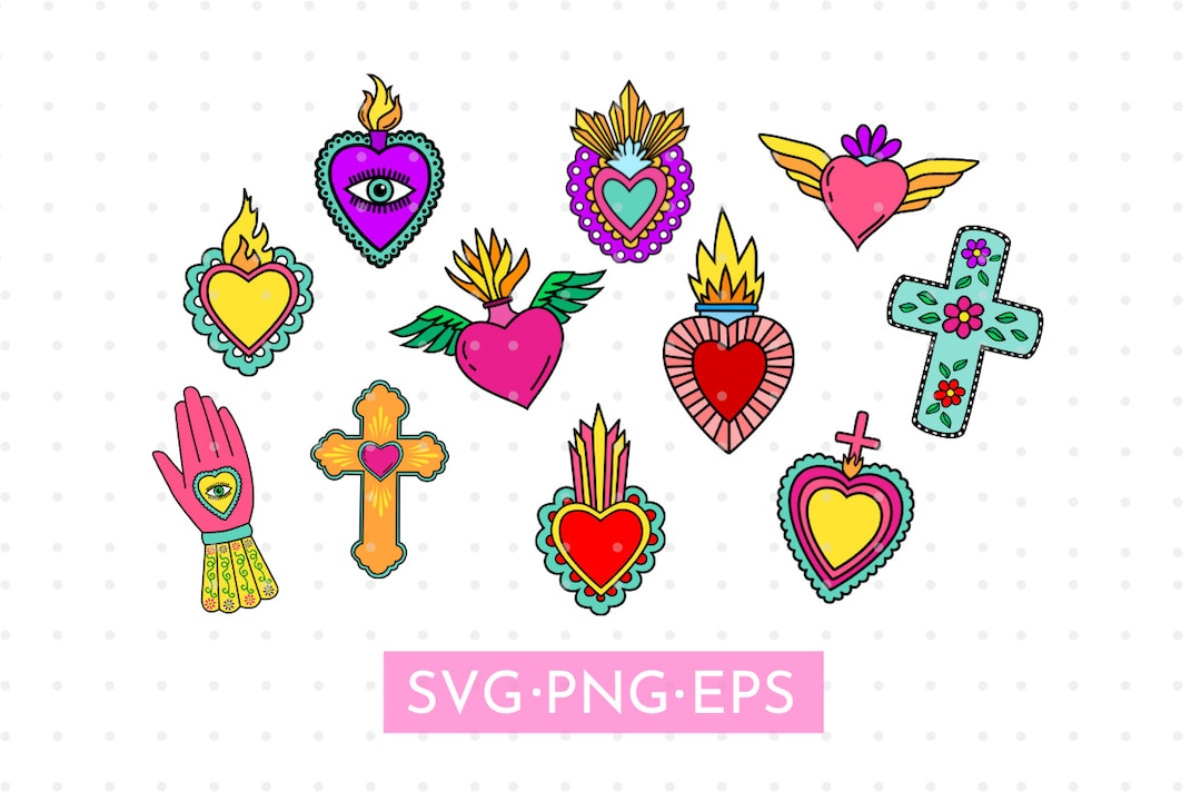 Sacred Heart Milagros Clipart SVG Bundle: Mexican Folk Art (digital ...