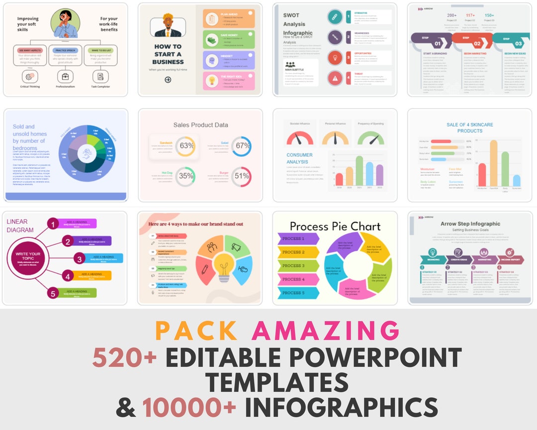 520 diseños de plantillas editables de PowerPoint Infografías de 10000 ...