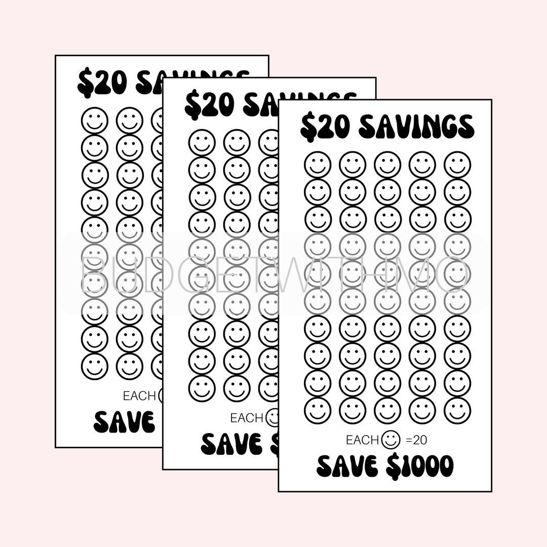 Digital Savings Challenge, Printable Savings Challenge, 20 Dollar ...