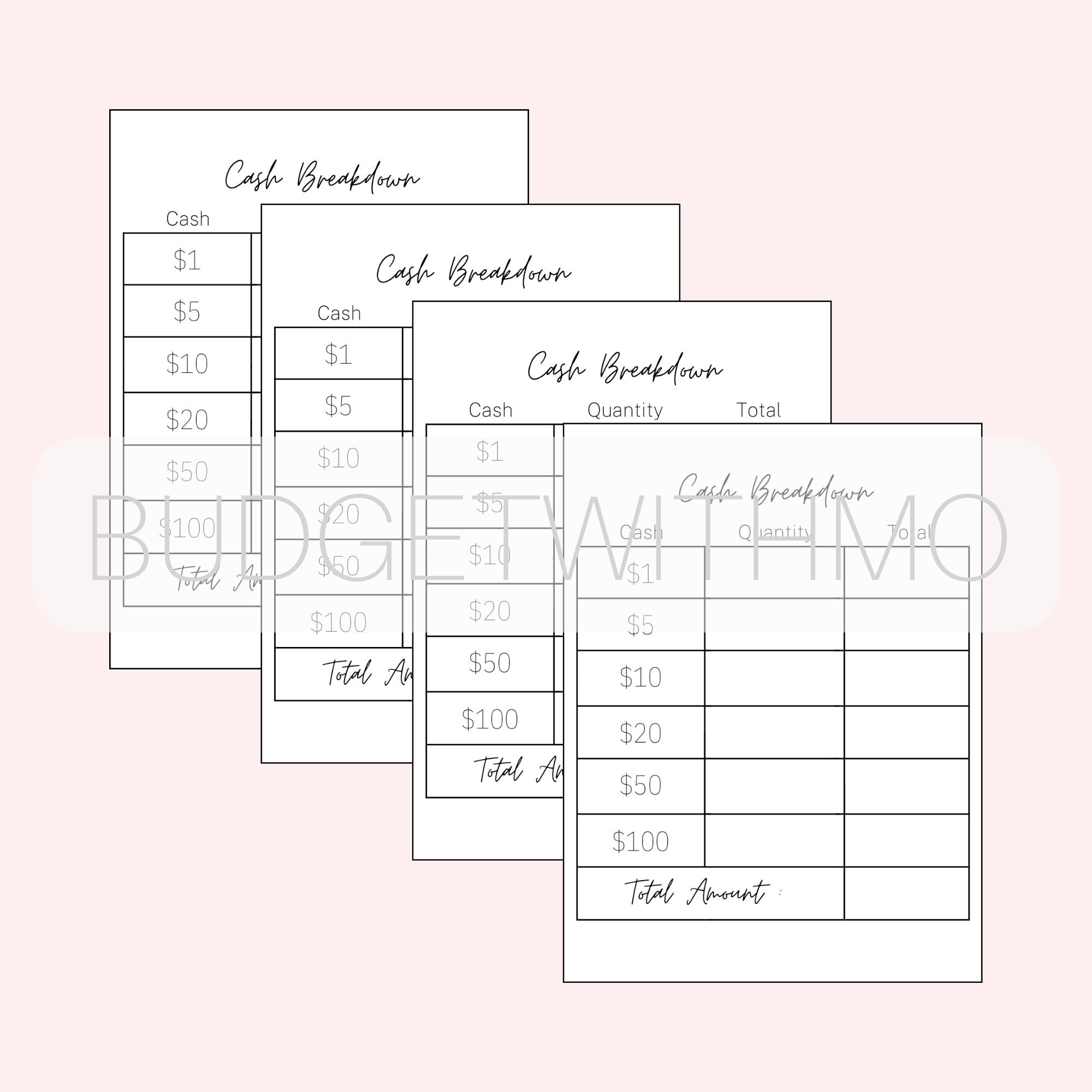 Digital Cash Breakdown Slip, Printable Cash Breakdown, Bank Teller Slip ...