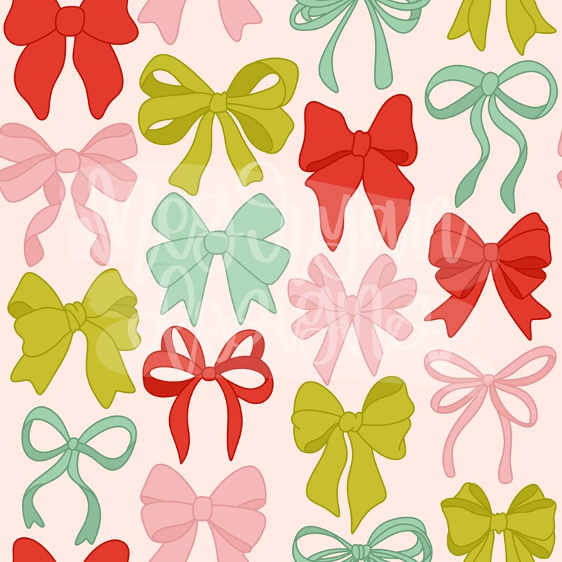 Christmas Coquette Pattern | Bow Pattern | Seamless Pattern | Repeat ...