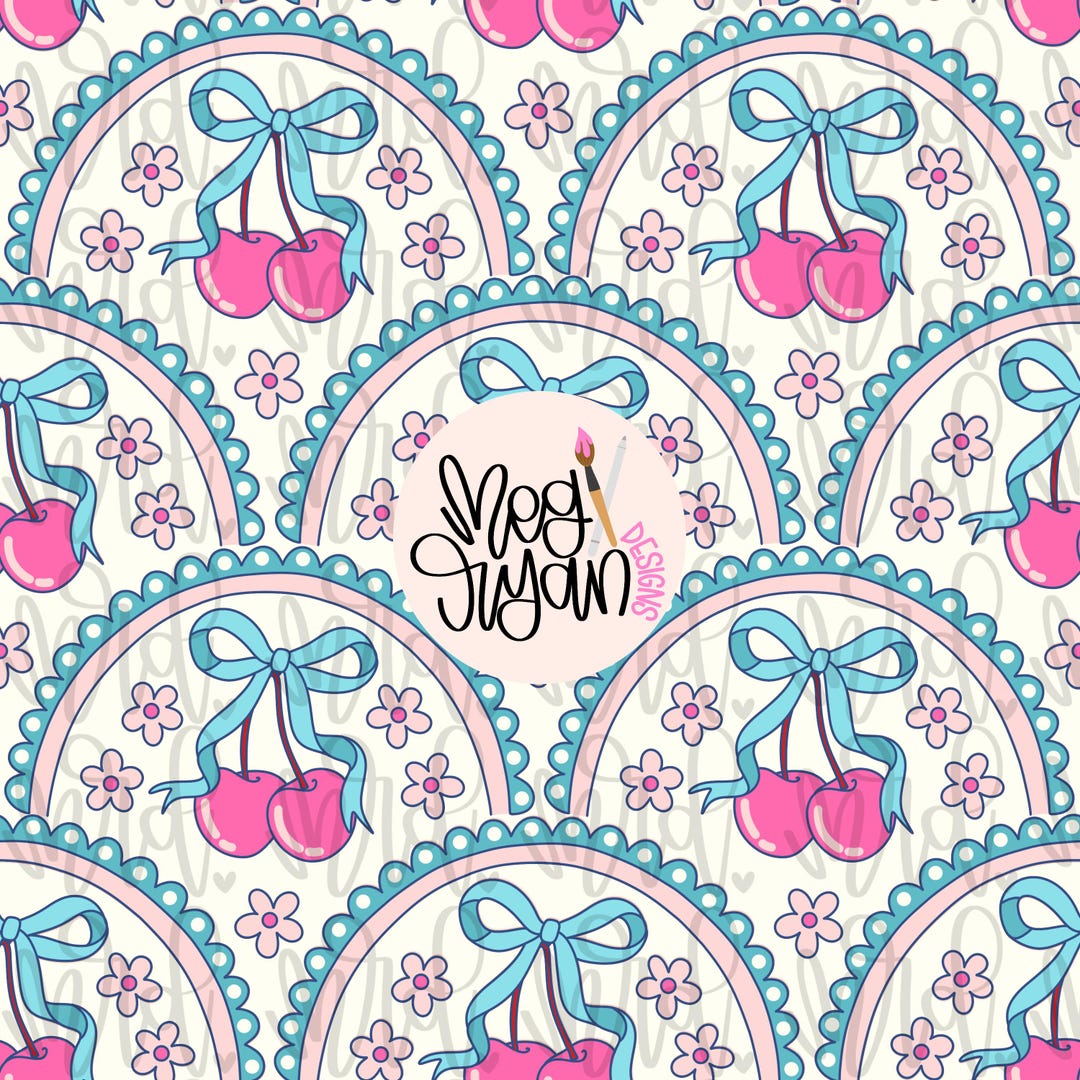 Preppy Cherry Pattern | Coquette Pattern | Scallop Pattern | Seamless ...