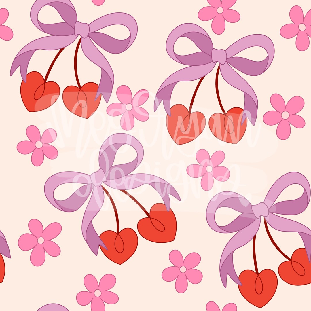 Cherry Coquette Pattern | Hearts Pattern | Coquette Pattern | Seamless ...