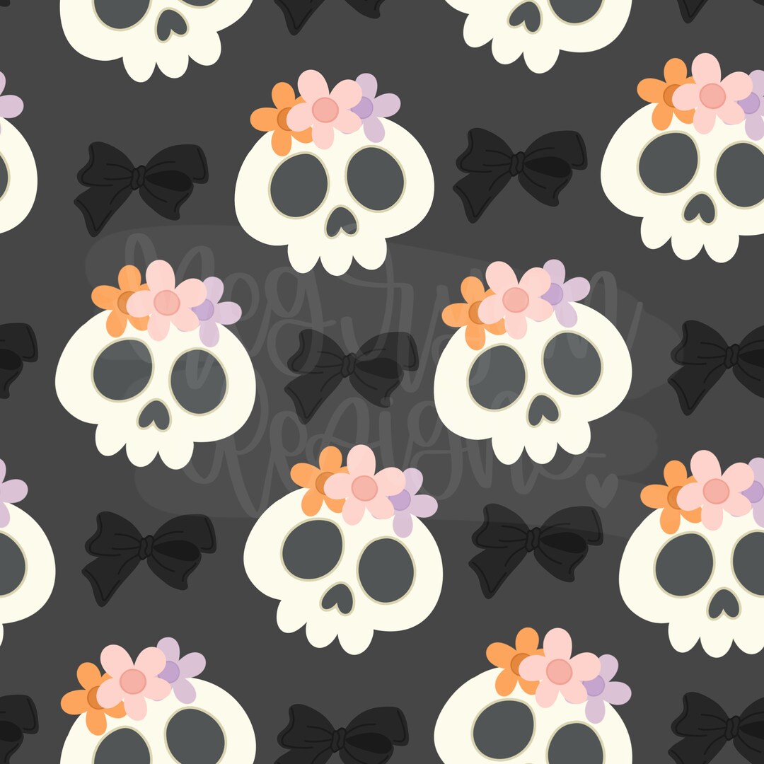 Halloween Flower Skulls | Halloween Pattern | Seamless Pattern | Repeat Pattern | Pastel ...