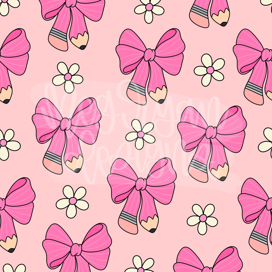 Pink Flower Pencil Bow Pattern | Bow Pattern | Seamless Pattern ...